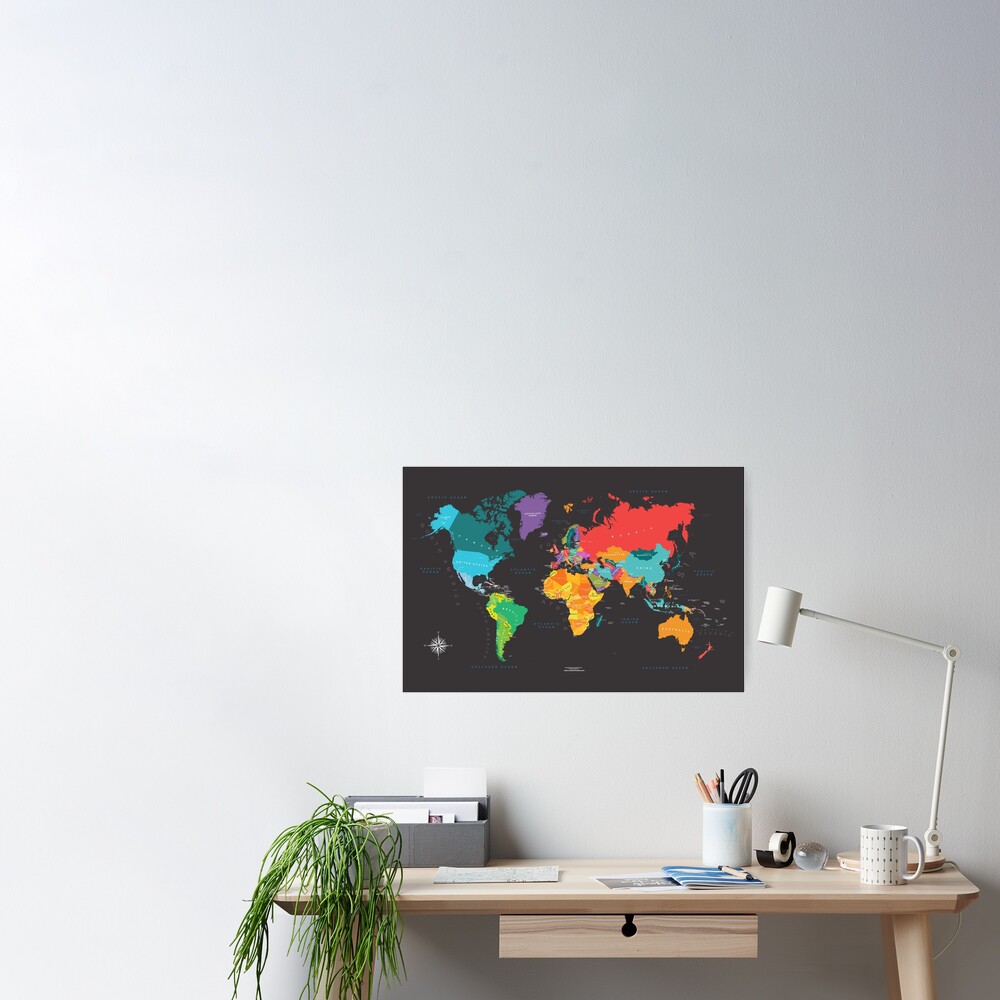 World Map Dark Edition Poster - B.C. Lester Books